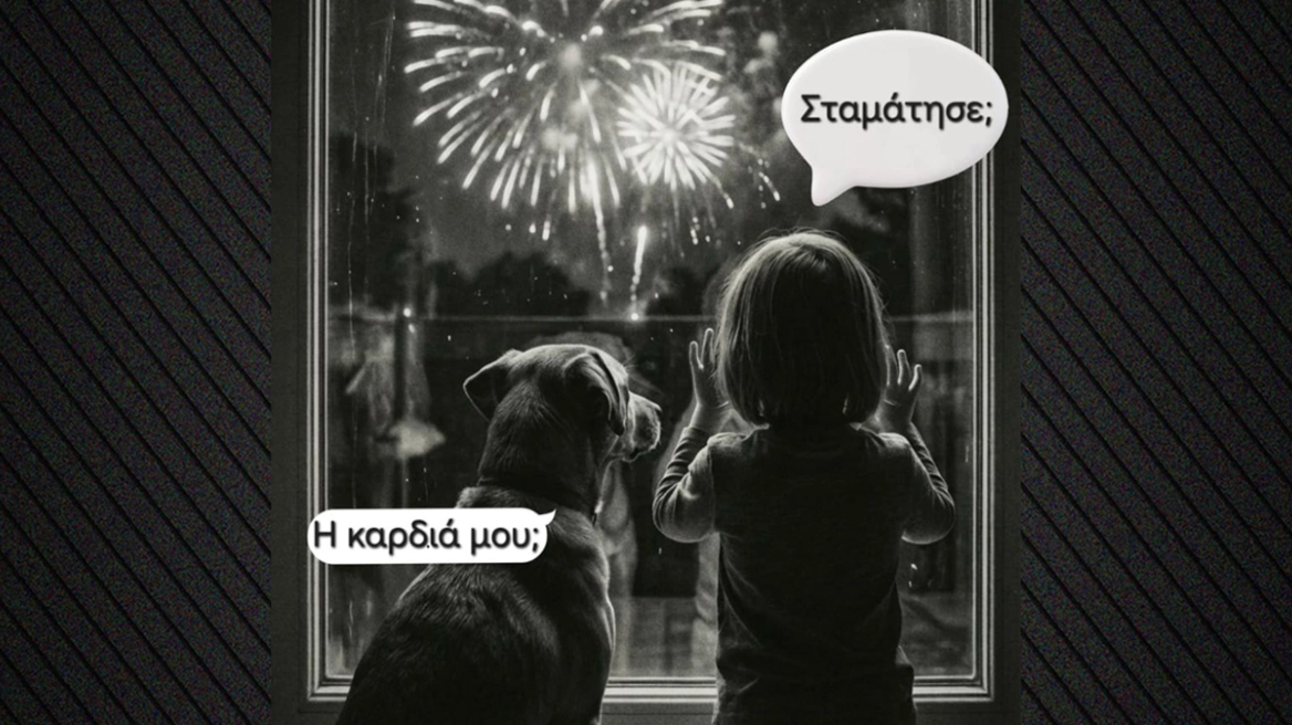 Το σκίτσο της ΕΛΑΣ με ένα παιδί και ένα σκυλί για τα πυροτεχνήματα που ...